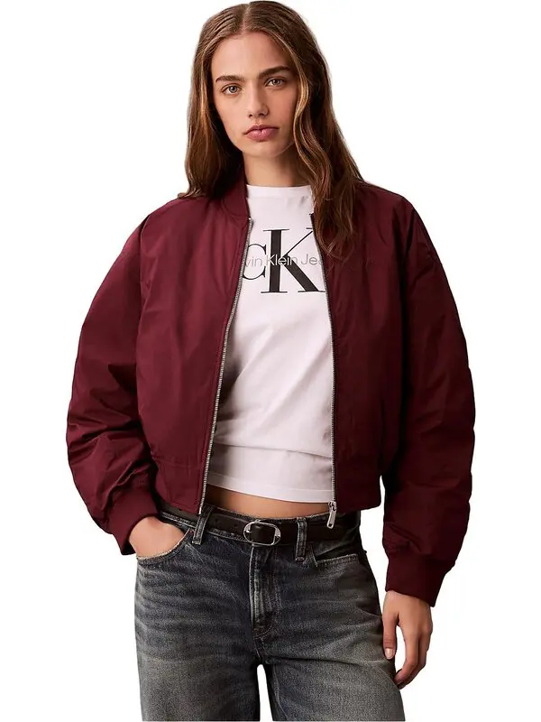Calvin Klein Logo Graphic Padded Bomber Jacket - Windsor Wine