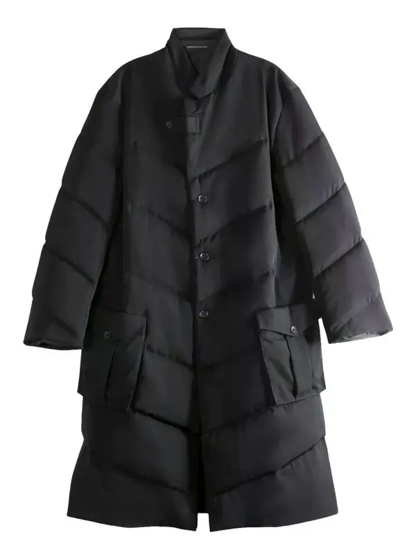 Yohji Yamamoto Quilted Coat With Diagonal Seams - Black
