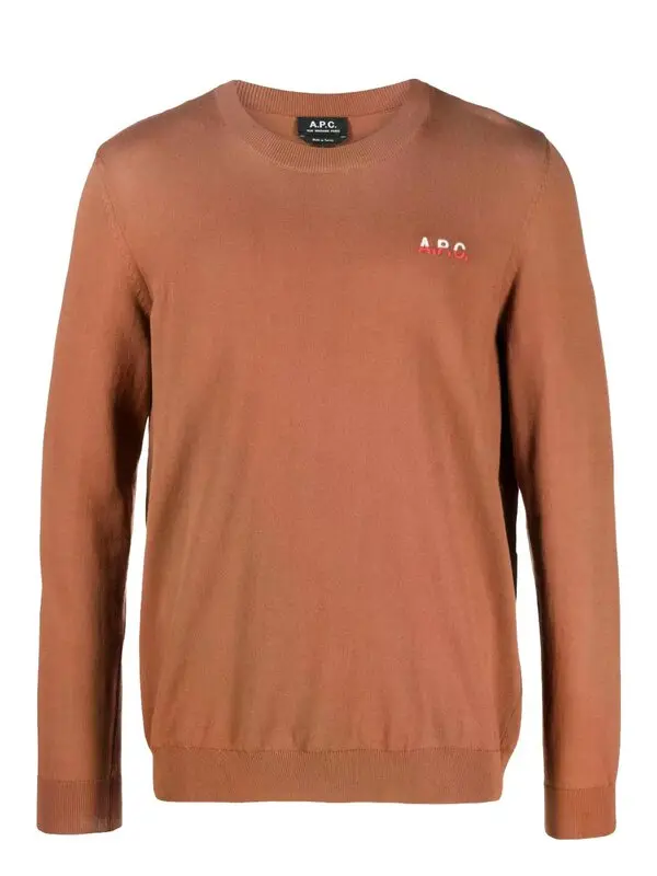 A.p.c. Logo-embroidered Fine-knit Jumper - Brown