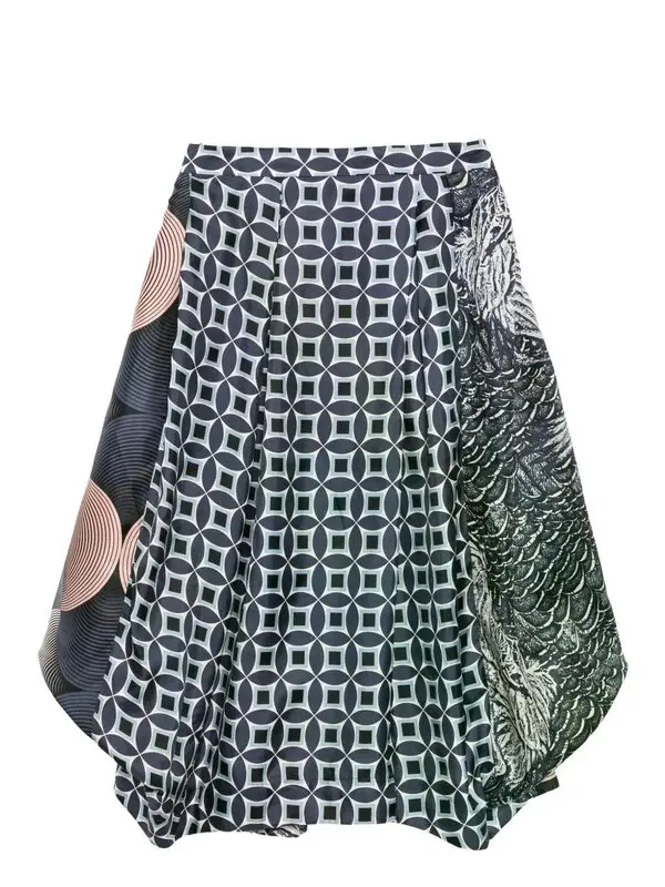 Biyan Printed Silk Puffball Hem Skirt - Blue