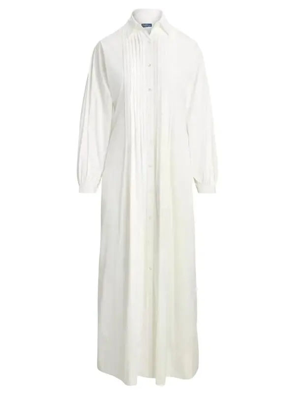 Polo Ralph Lauren Pleated Long-sleeve Shirt Dress - White