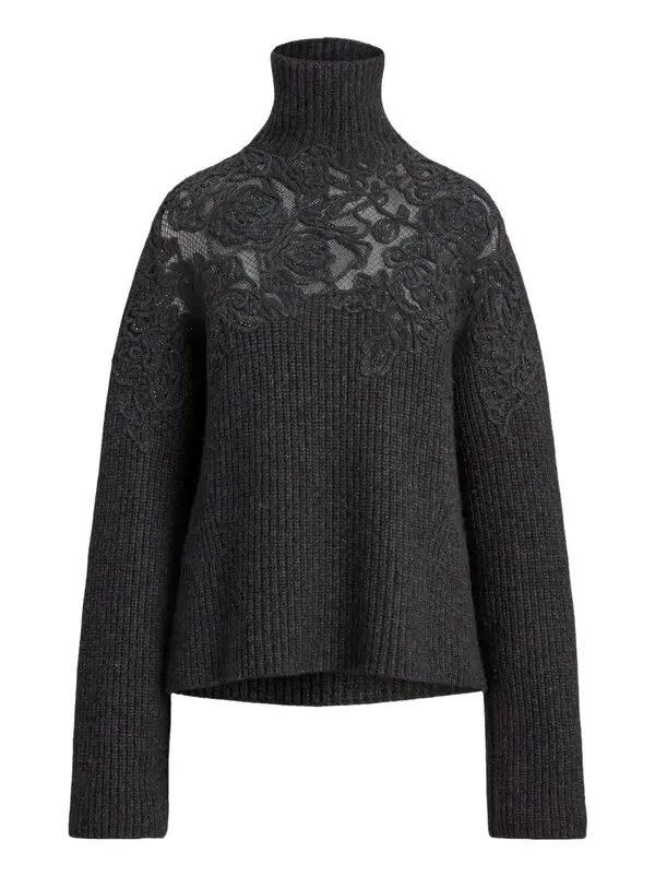 Ralph Lauren Lace-embellished Funnel-neck Sweater - Grey