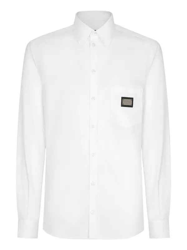 Dolce & Gabbana Cotton Martini-fit Shirt With Branded Tag - White