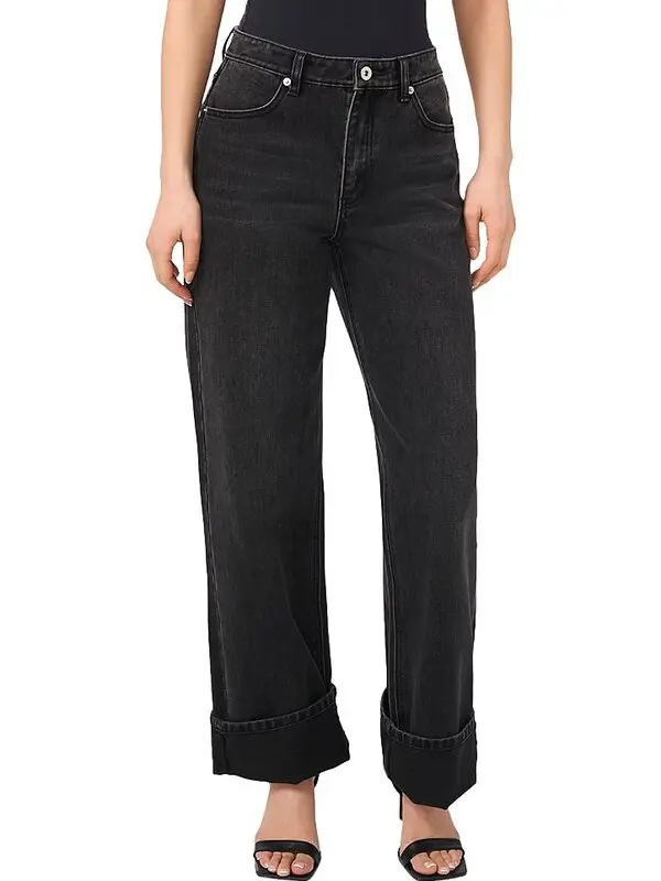1.State High Rise Cuffed Wide Leg Jeans - Rich Black