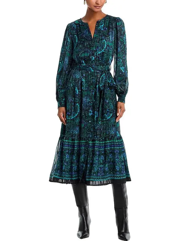 Aqua Paisley Print Midi Dress - Navy/black/green
