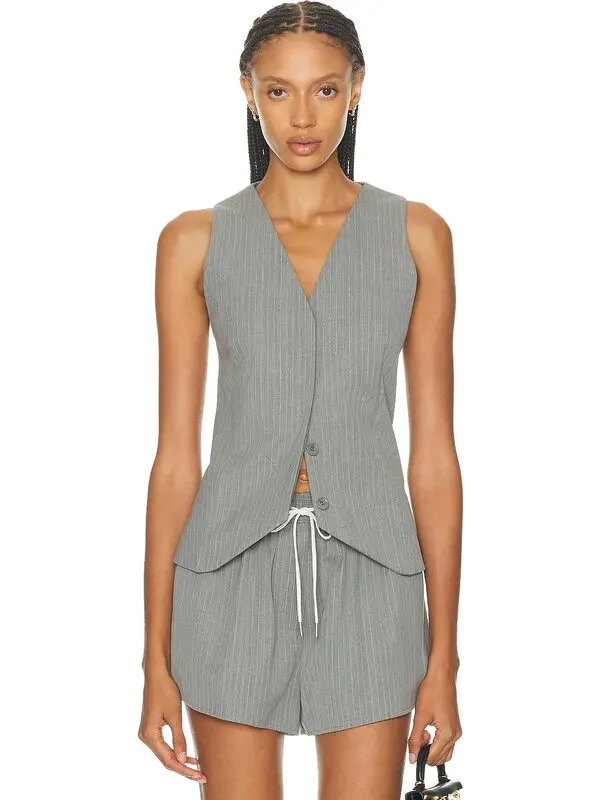 ST. AGNI Pinstripe Wool Vest - Grey Pinstripe