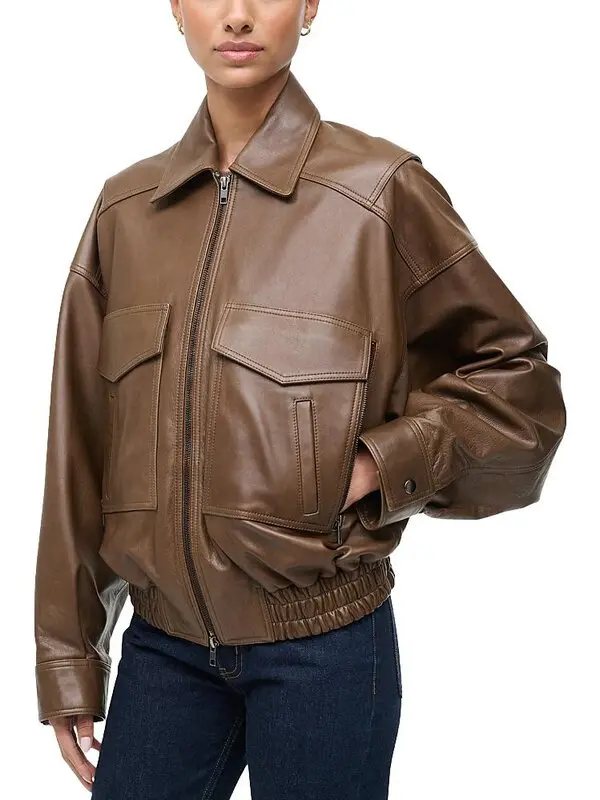 Staud Eugene Leather Jacket - Truffle