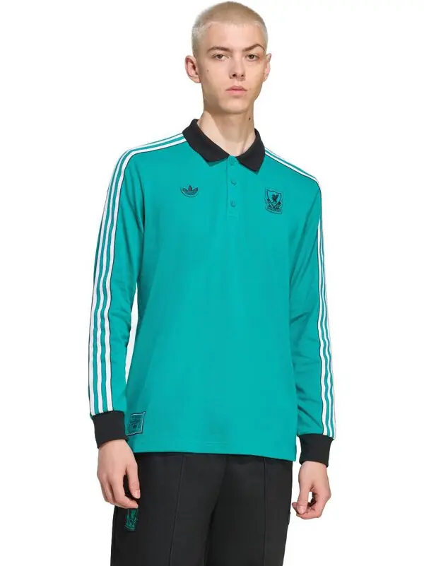 Adidas Liverpool Fc Terrace Icons Long Sleeve Polo Shirt - Sea Green