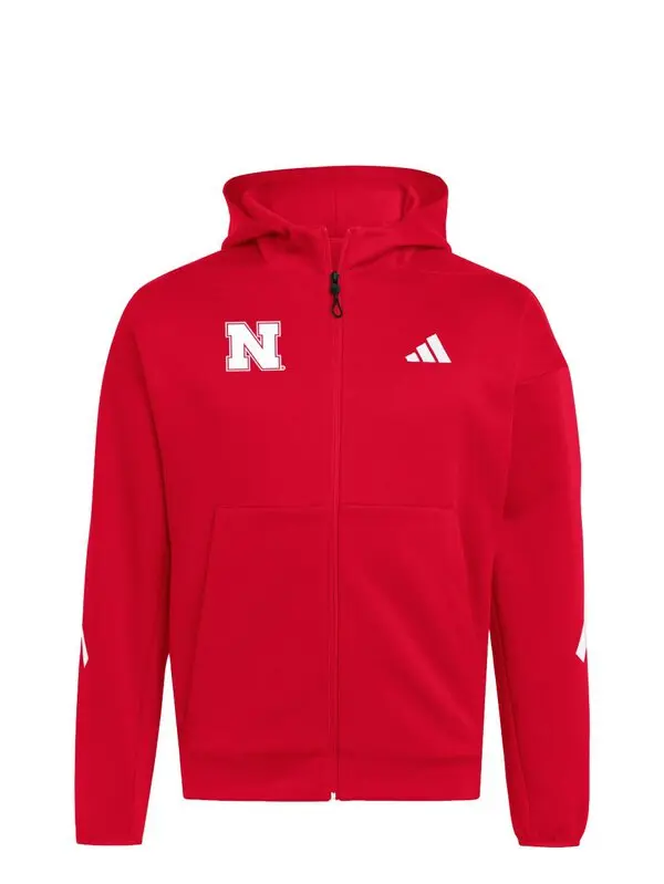 Adidas Nebraska Cornhuskers Full-zip Player Travel Zne Hoodie - Team Power Red / White / White