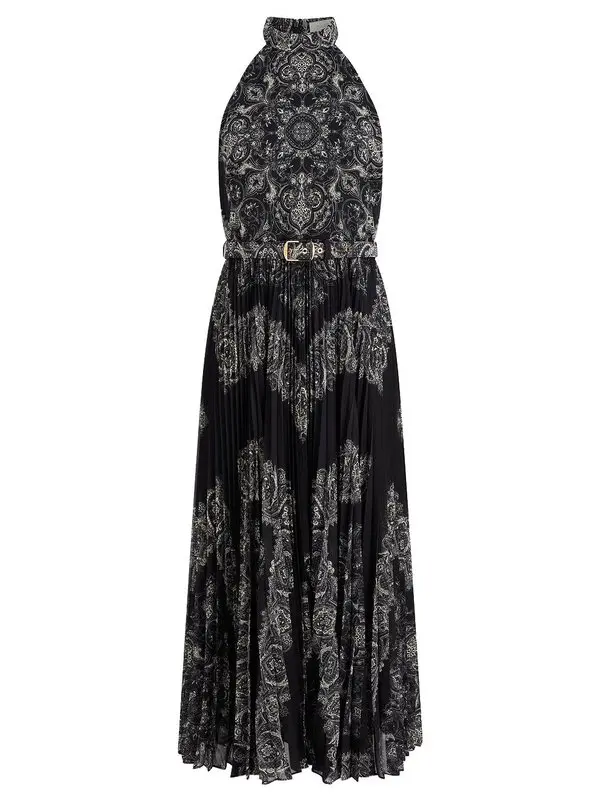 Zimmermann Belted Pleated Paisley-print Maxi Dress - Black