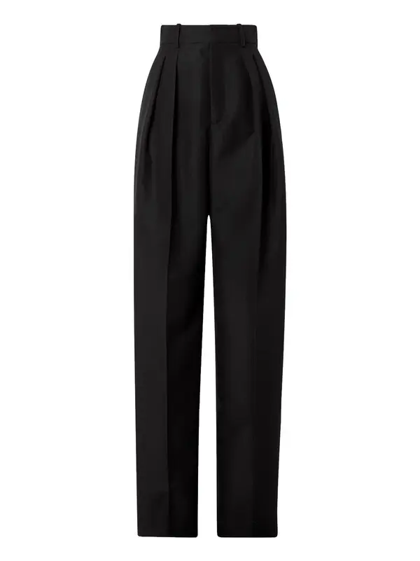 Saint Laurent Pleated Wool And Mohair-blend Pants - Black
