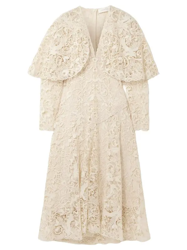 Zimmermann Hypnotic Memento Bird Cape-effect Guipure Lace Midi Dress - Cream
