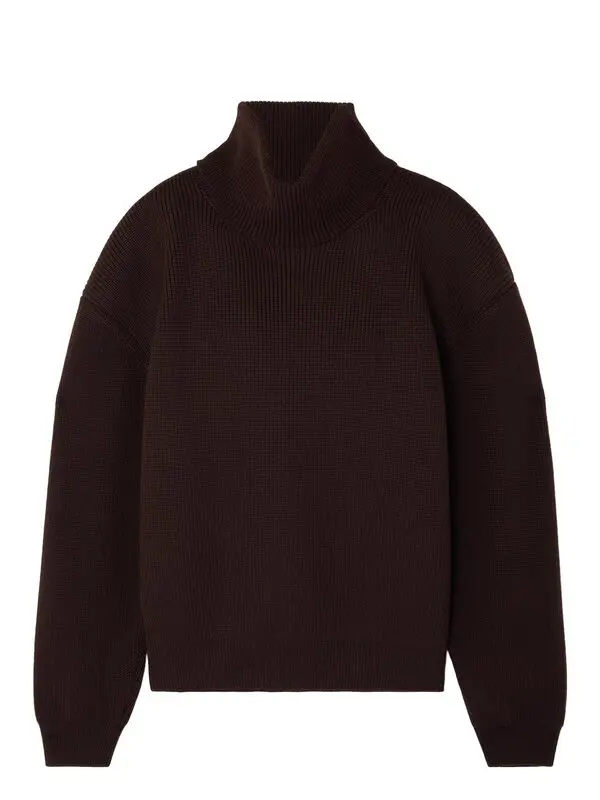 Saint Laurent Ribbed Wool Turtleneck Sweater - Brown