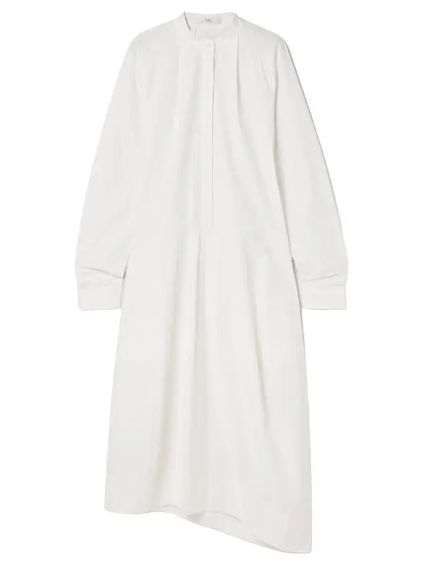 Tibi Asymmetric Pleated Cotton-poplin Midi Shirt Dress - White