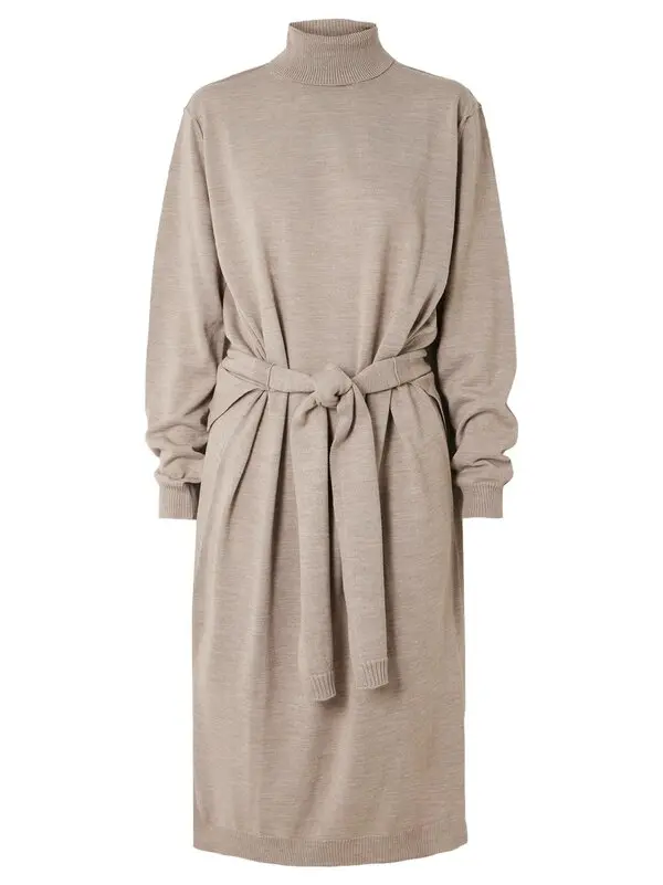 LEMAIRE Belted Wool-blend Turtleneck Midi Dress - Brown