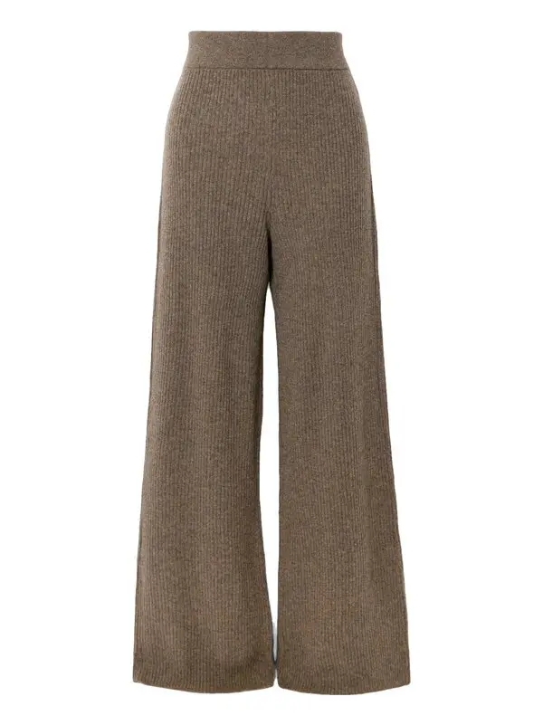 Le Kasha Banvir Ribbed Organic Cashmere Wide-leg Pants - Green