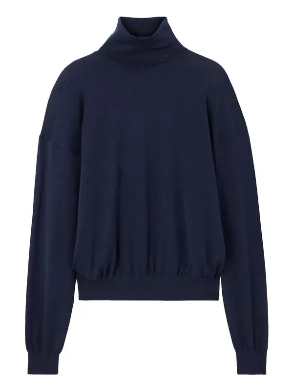 Saint Laurent Wool, Cashmere, And Silk-blend Turtleneck Sweater - Navy