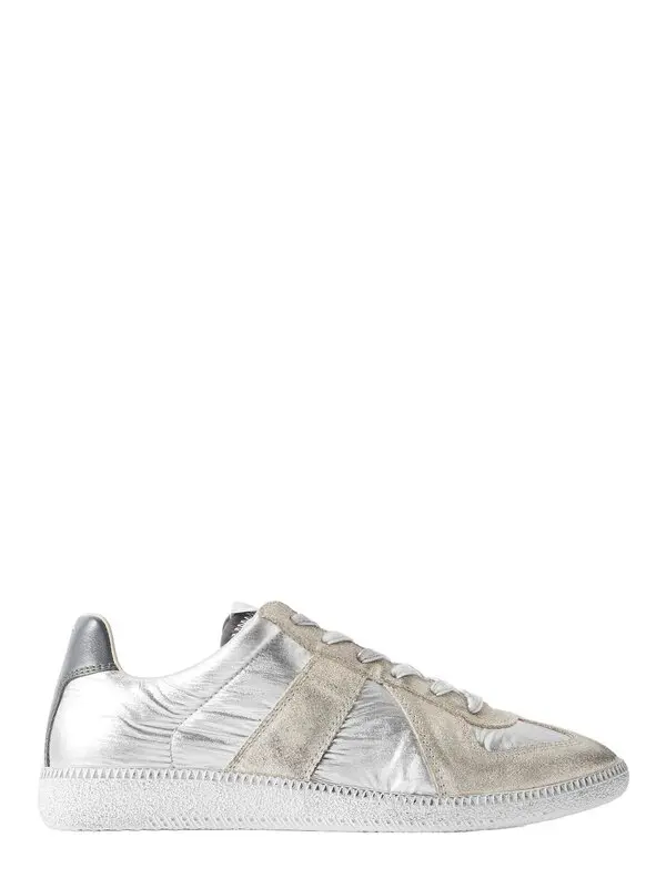 MAISON MARGIELA Distressed Metallic Suede And Leather-trimmed Shell Sneakers - Silver