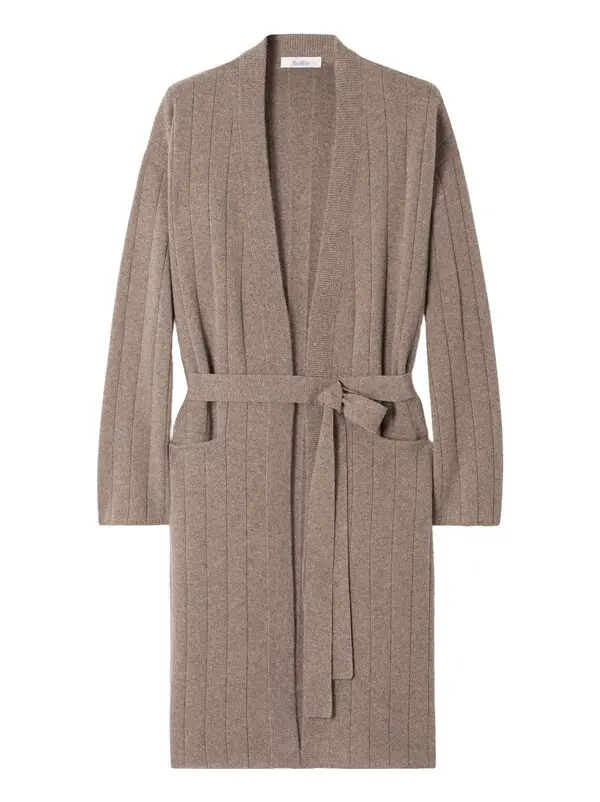 Max Mara Belted Ribbed-knit Cashmere Cardigan - Brown