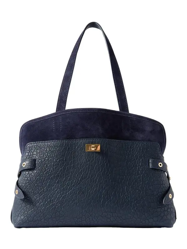 ANYA HINDMARCH Wilson Textured-leather And Suede Tote - Blue