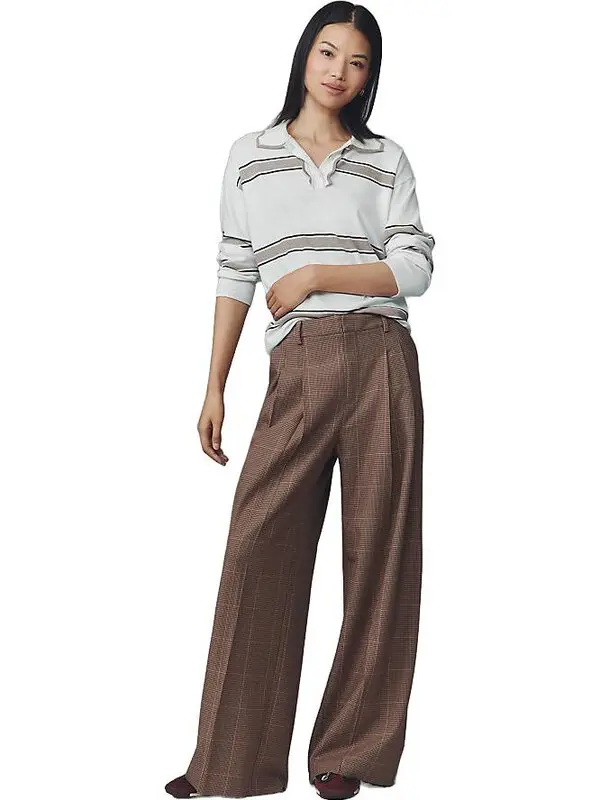 Maeve Plaid Wide-leg Trousers - Brown Pattern