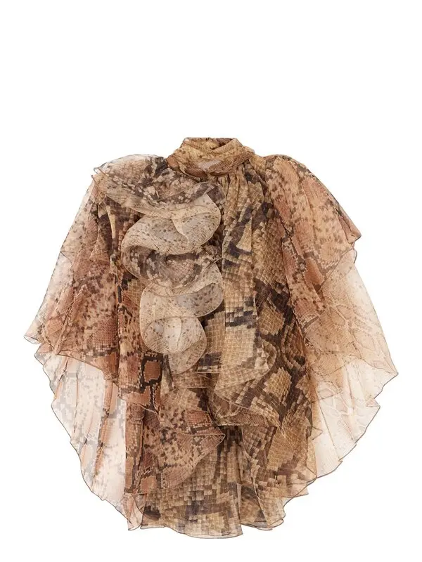 Zimmermann Ruffled Layered Snake-print Silk-chiffon Blouse - Neutrals