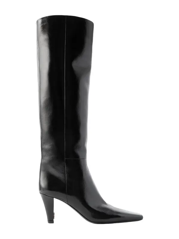 Saint Laurent Jill Glossed-leather Knee Boots - Black