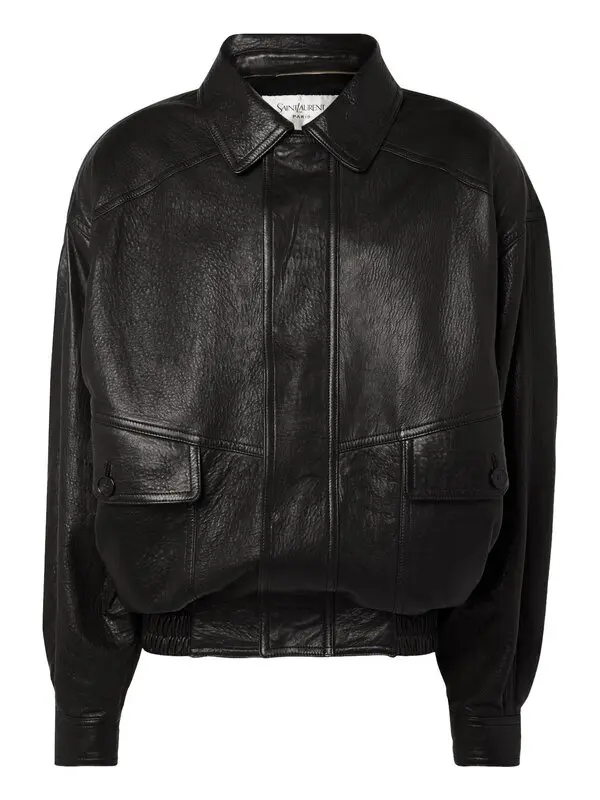 Saint Laurent Textured Leather Bomber Jacket - Black