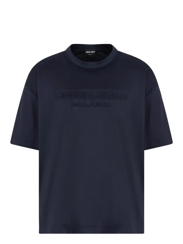 Giorgio Armani Denim Collection Cotton T-shirt With Embossed Logo - Blue