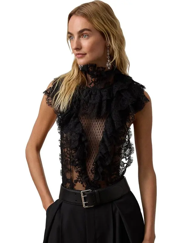 Ralph Lauren Gemma Floral Cotton Lace Bodysuit - Black