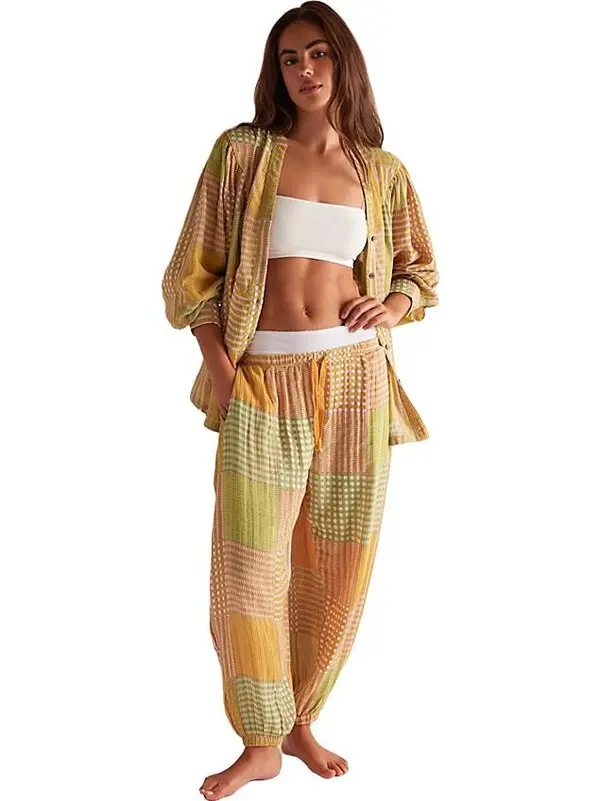 Free People Night After Night Sleep Pants - Lemon Lime Combo
