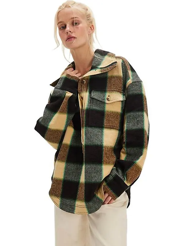Free People We The Free Wyoming Mornings Plaid Pullover - Charcoal Combo