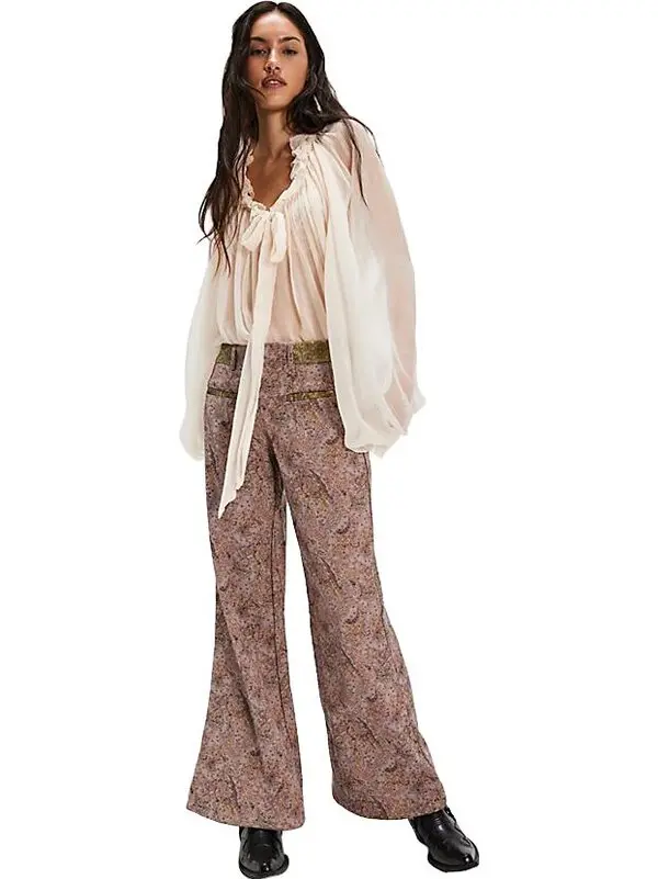 Free People Aster Jacquard Flared Pants - Grey Combo Paisley