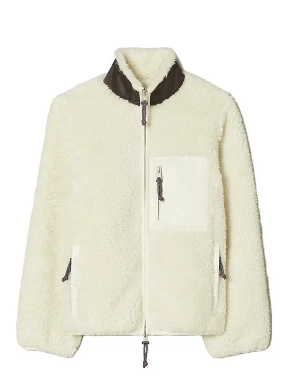 Tory Burch Colorblock Fleece Jacket - Ivory