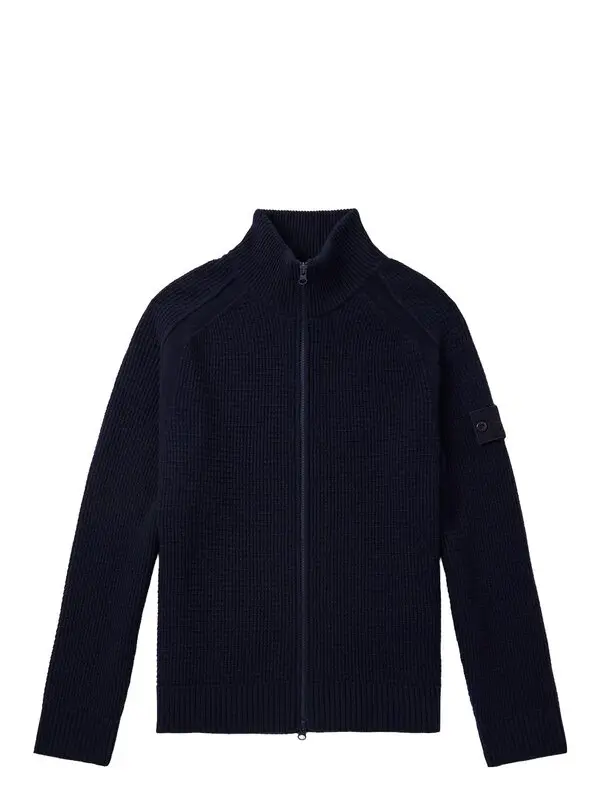 Stone Island Ghost Waffle-knit Virgin Wool Zip-up Cardigan - Blue
