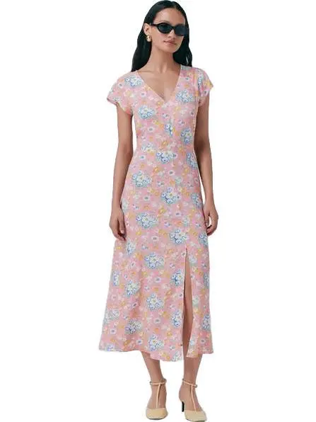 GHOST LONDON Blair Crepe Floral Sleeveless Midi Dress - Pink Country Flowers