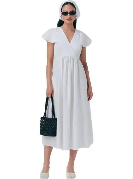 GHOST LONDON Eloise V-neck Midi Dress - White