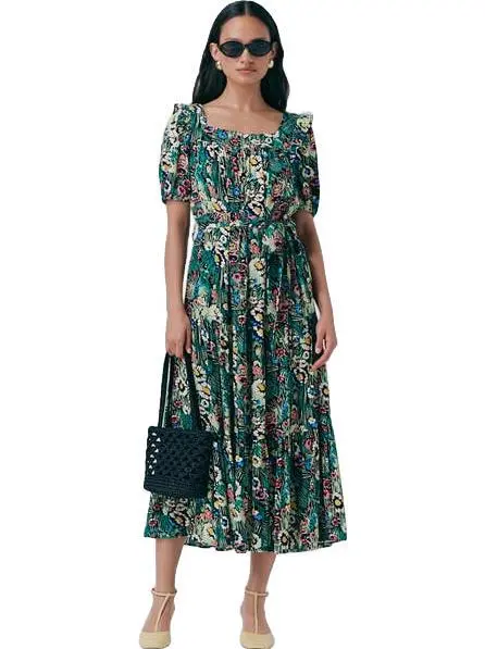 GHOST LONDON Georgia Tiered Floral Midi Dress - Meadow Floral