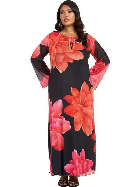 FASHION-SZN CURVE Floral Maxi Dress - Black