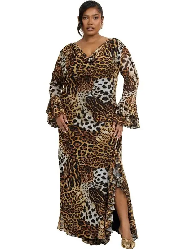 FASHION-SZN CURVE Leopard Print Maxi Dress - Brown