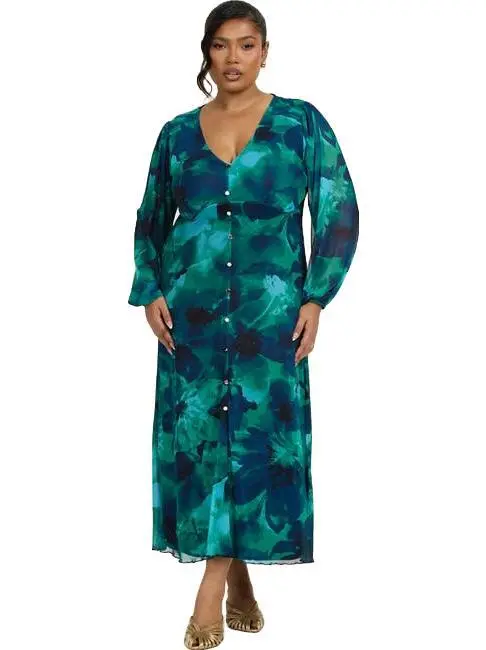 FASHION-SZN CURVE Button-up Plisse Midi Dress - Green
