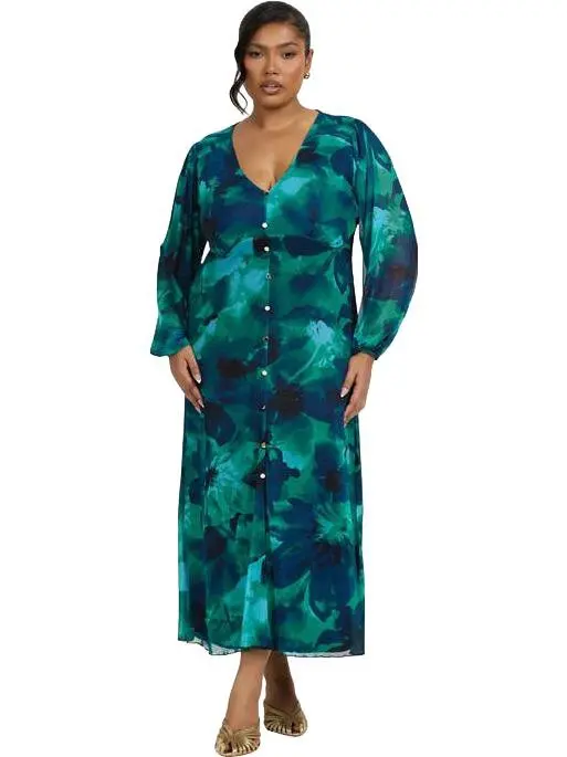FASHION-SZN CURVE Button-up Plisse Midi Dress - Green