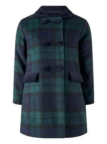 RACHEL RILEY Velvet Trimmed Tartan Coat - Navy