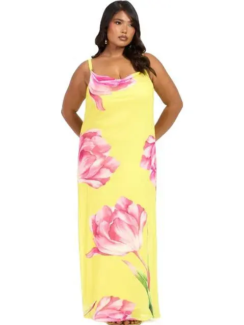 FASHION-SZN CURVE Floral Strappy Maxi Dress - Yellow