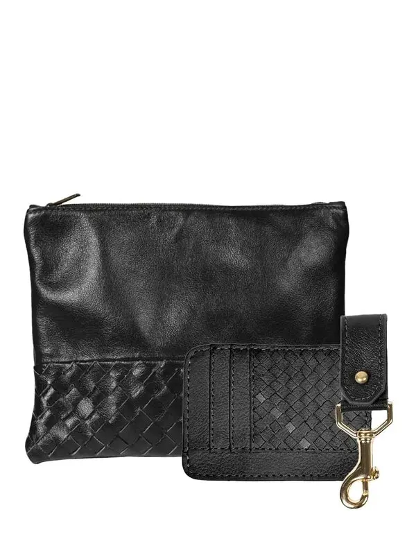 DEUX MAINS Large Pouch, Key Chain & Slim Id Bundle - Black