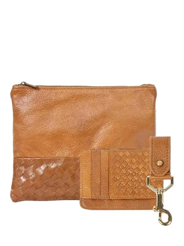 DEUX MAINS Large Pouch, Key Chain & Slim Id Bundle - Cognac