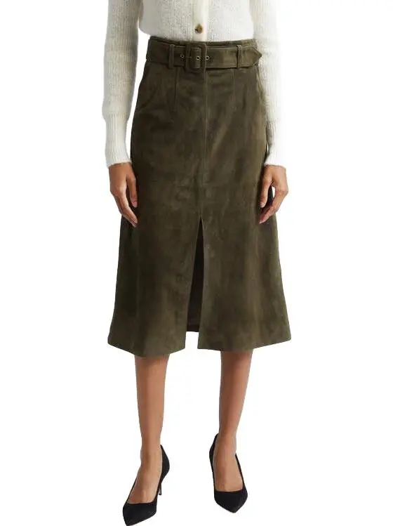 Veronica Beard Alexie Suede Belted Skirt - Cypress