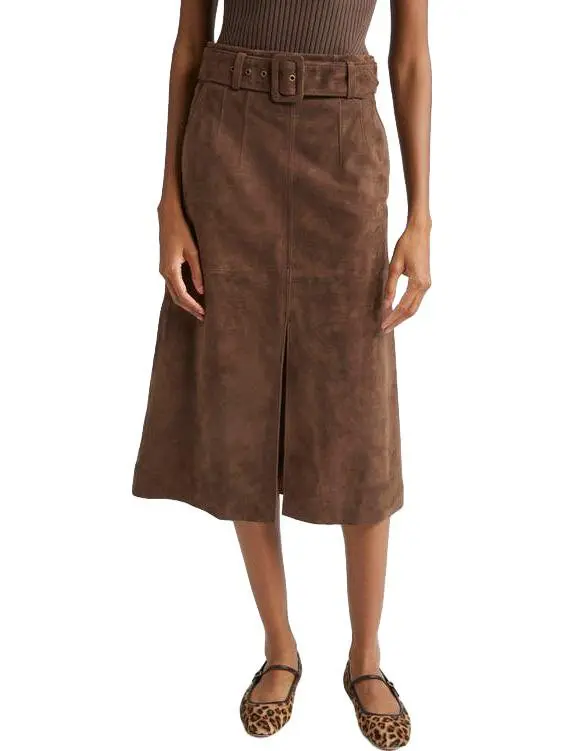 Veronica Beard Alexie Suede Belted Skirt - Mocha
