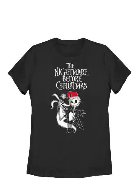 THE NIGHTMARE BEFORE CHRISTMAS Jack Skellington Santa Hat Graphic T-shirt - Black