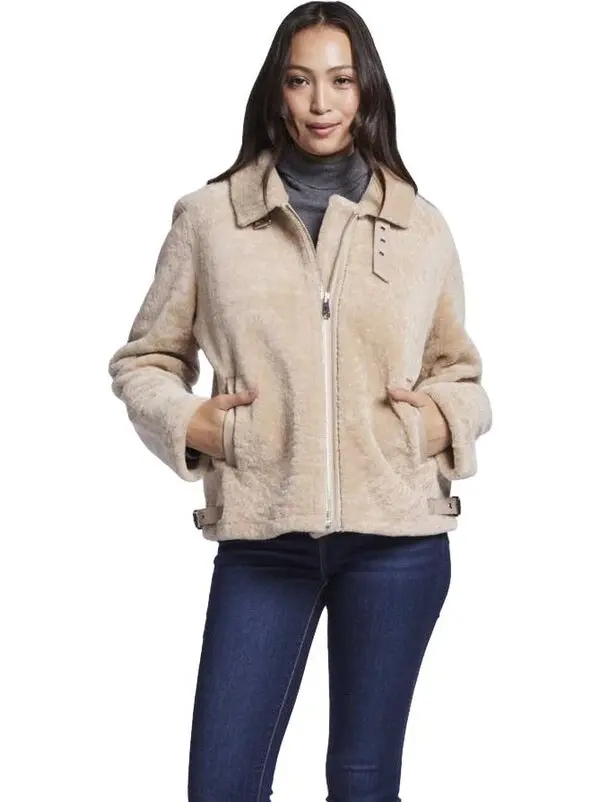 BLUE DUCK Shearling Moto Jacket - Beige